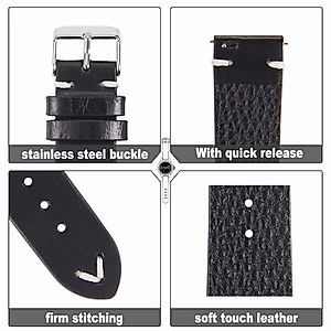 WOUKUP Vintage Leather Watch Band Quick Release Replacement Genuine Watch Strap 18mm 19mm 20mm 22mm for Men and Women