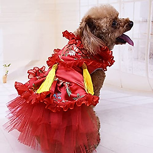 guohanfsh Pet Accessories,Pet Costume Chinese Style Dress-up Skin-Friendly Dogs Cats Tulle Princess Dress Pet Supplies Pet Clothes Tassels Decor for