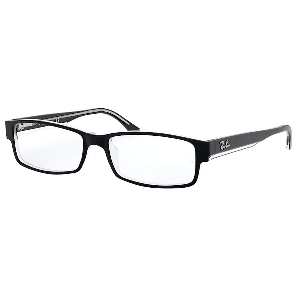 Ray-Ban RX5114 Rectangular Prescription Eyeglass Frames, Black On Transparent/Demo Lens, 52 mm