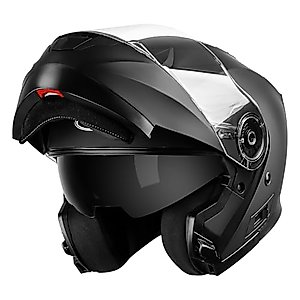 YEMA Modular Motorcycle Helmets, DOT Approved Full Face Motorcycle Helmet with Flip Up Dual Visor, Helmets for Adults Motorcycle Men Women Helmets for Street Scooter ATV E-Bike - YM-926 Black
