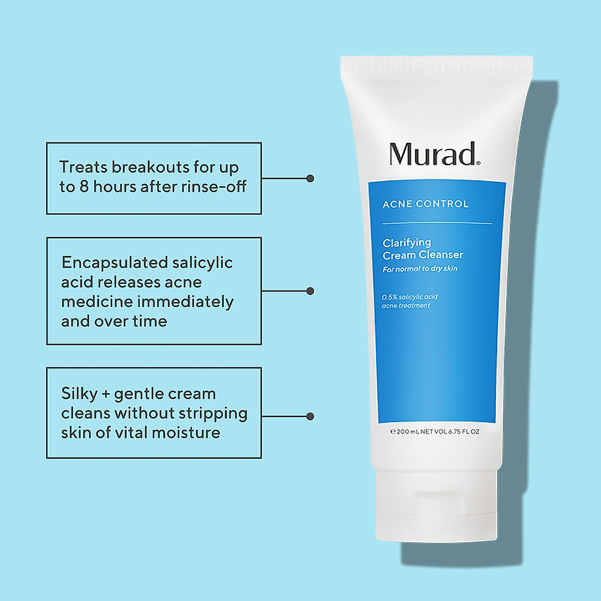Murad Acne Control, Clarifying Cream Cleanser - Anti-Aging Time Release Face Cleanser | Encapsulated Salicylic Acid Cleanser for Blemish-Prone Skin - Calming & Soothing Facial Cleanser, 6.75 Fl Oz