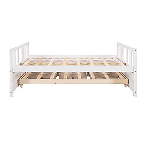 Harper & Bright Designs Full Size Daybed with Twin Size Trundle and 3 Storage Drawers, Wood Full Captain’s Bed with Trundle Bed, Full Platform Bed Great for Kids Guests Sleepovers (White)