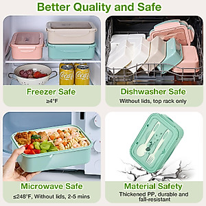 Mfacoy 3 Pack Bento Boxes for Adults/Kids, 1100 ML Bento Lunch Box With Spoon & Fork, Lunch Box Containers, Bento Box for Dining Out, Work, Picnic, BPA-Free, Microwave & Dishwasher Safe