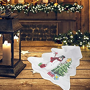 Angoily Christmas Tree Shaped Platter Ceramic Christmas Serving Platter Tray with Xmas Tree and Snowman Printed for Appetizer, Food Snacks, Fruit, Dessert for Xmas Party Table Decor, 26. 5x23. 2cm