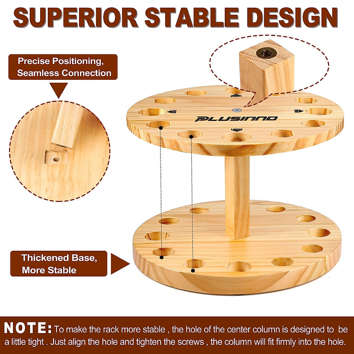 PLUSINNO V12 Fishing Rod Holders for Garage, Vertical Fishing Pole Holders Wooden Round Floor Stand, Fishing Rod Rack Holds up to 12 Rods or Fishing Nets Storage Organizer Racks, Fishing Gifts for Men