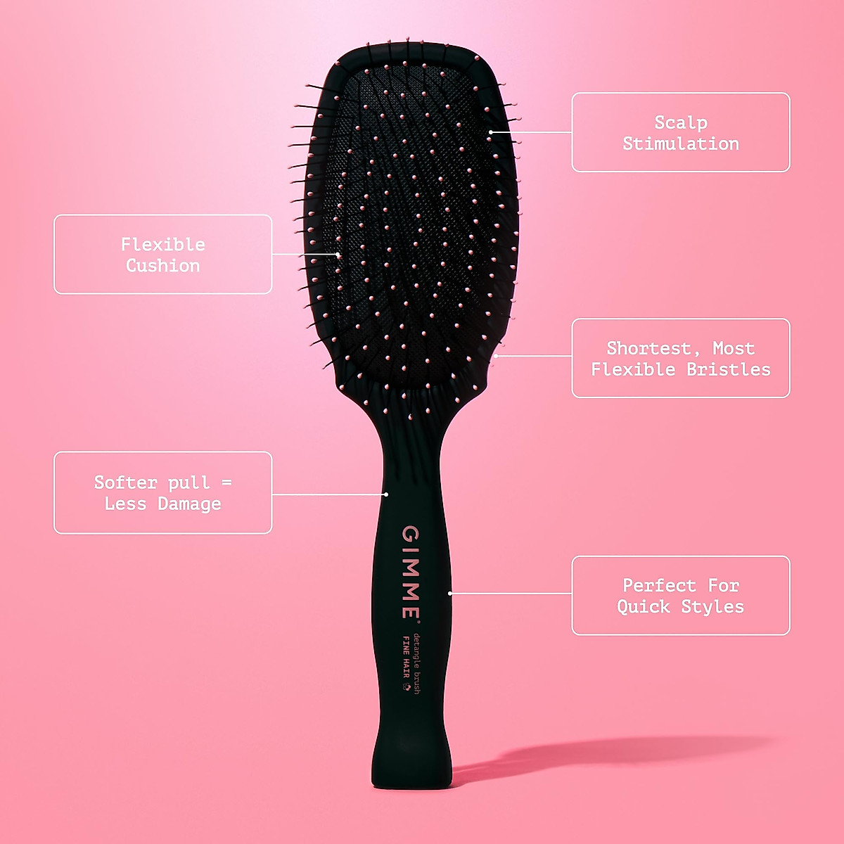 Gimme Beauty - Damage-Free Detangling Brush for Fine, Fragile, and Thin Hair - Anti-Static Heat Resistant Nylon Bristles