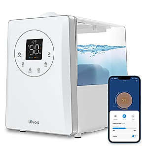 LEVOIT Humidifiers for Bedroom Large Room Home, Blue & Humidifiers for Bedroom Large Room Home, Smart Wifi Alexa Control, 6L Top Fill Warm and Cool Mist, White