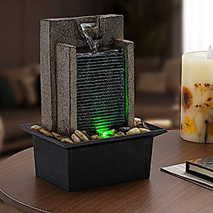 Amootek Tabletop Fountain Waterfall Fountain Office Tabletop Fountain Includes Many Natural River Rocks Decorated with Colorful Light 6.3" L x 5.12" W x 8.66" H