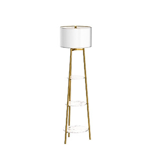 ROSEN GARDEN Floor Lamp, Standing Reading Light with Faux Marble Shelves and Fabric Shade, Modern Tall Pole, Accent Furniture Décor Lighting for Living Room, Bedrooms