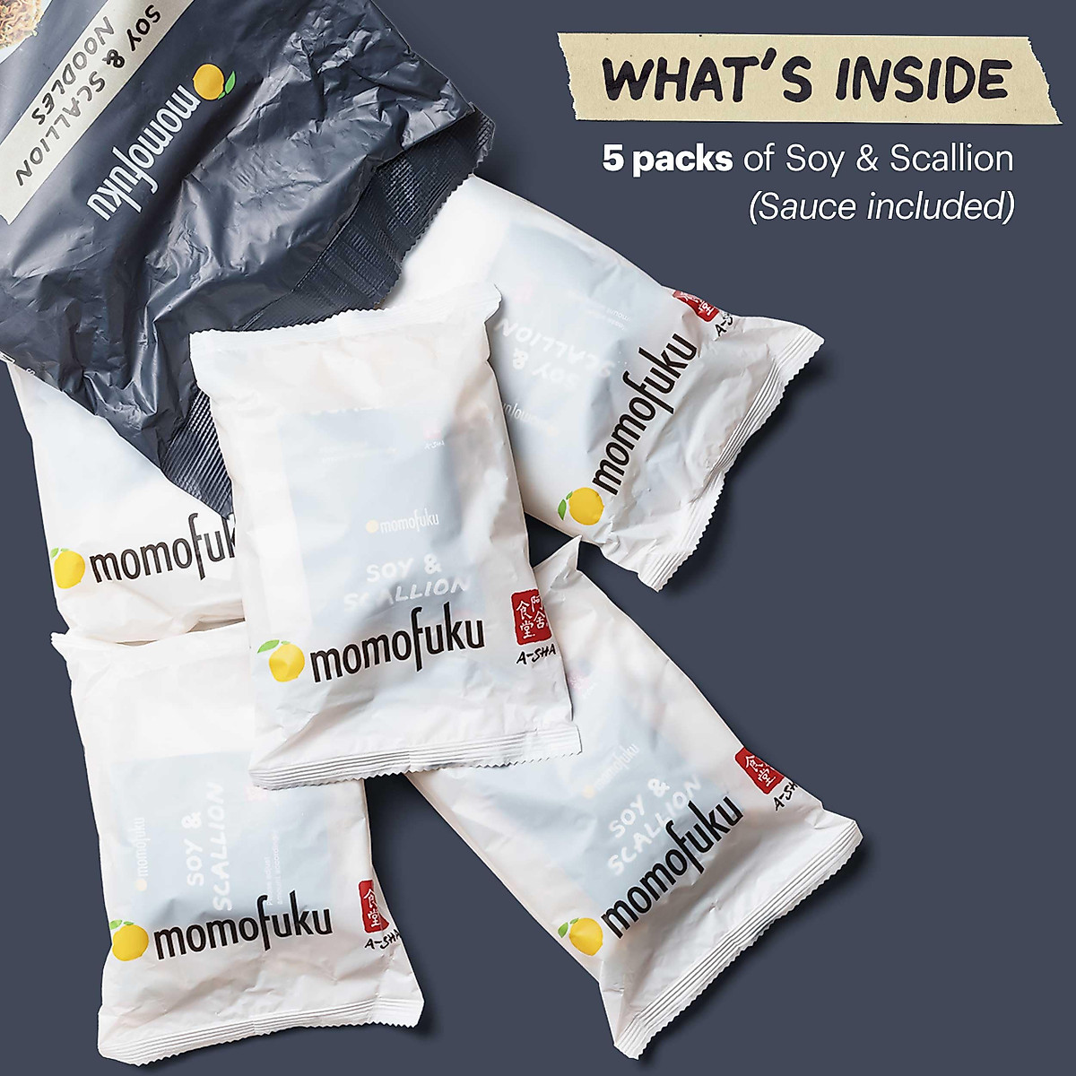 Momofuku Soy & Scallion Ramen Noodles by David Chang, 5 Count (Pack of 1) Air-Dried Vegan Instant Noodles with Sauce