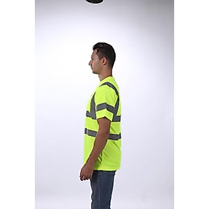 Hi Vis T Shirt Class 3 High Visibility Shirts for Men Safety Shirts with Reflective Strips and Pocket Breathable Construction Work Mesh Short Sleeve Yellow L