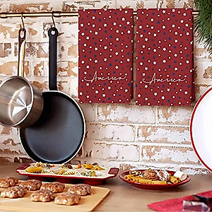 VDLBT 4th of July Kitchen Towels Patriotic Red Blue Stars Independence Day Memorial Day Dishcloth Fingertip Hand Towel America Soft Tea Towel Set of 2