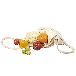 Reusable Mesh Grocery Shopping Bags - Organic Cotton Mesh Tote Bags - Net Farmers Market Bags with Reinforced Bottom - Mesh Mushroom Foraging Tote Bags - Portable Cotton French Market Tote (3 Bags)