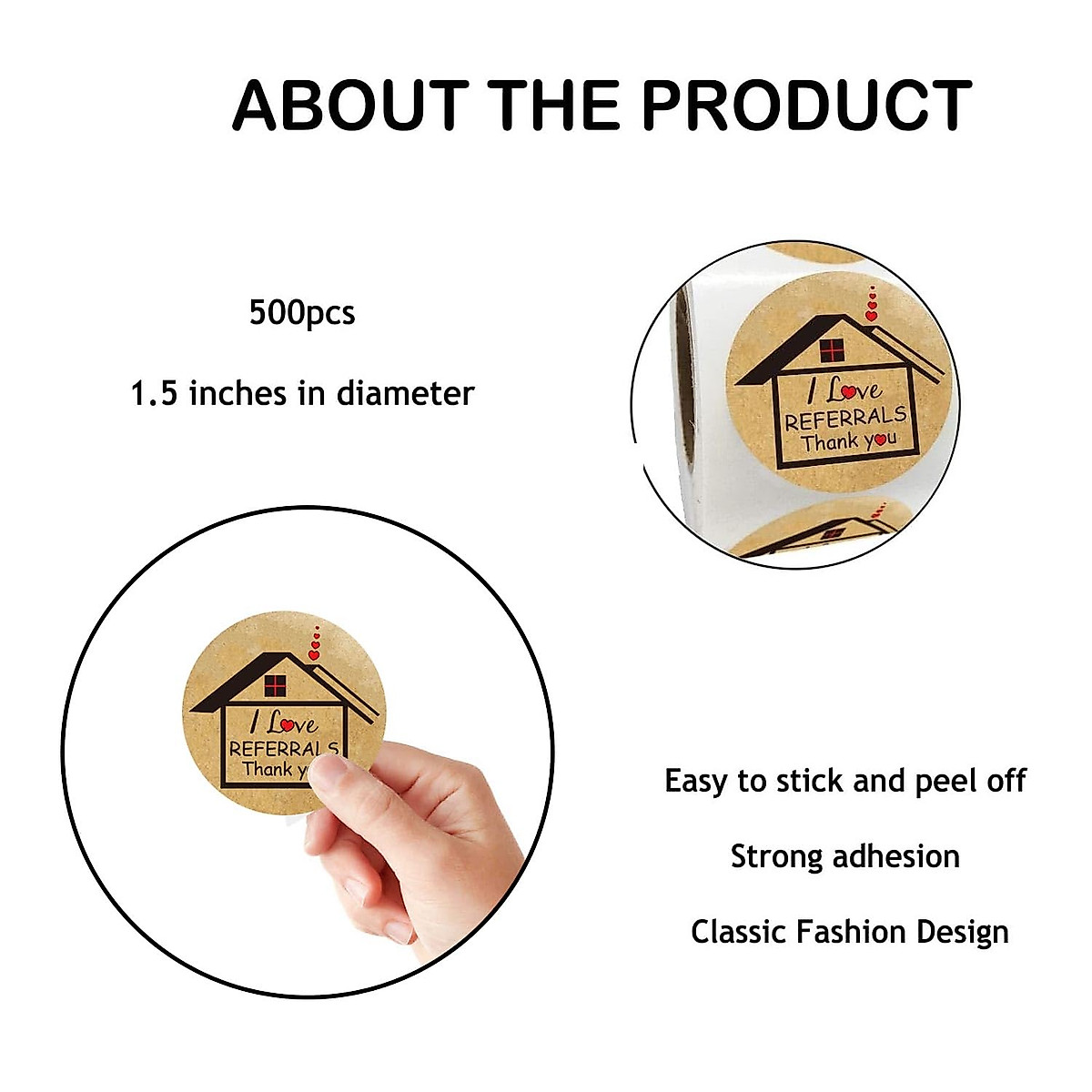 I Love Referrals Stickers House Shaped Thank You Labels 1.5" Kraft Real Estate House Stickers Agents and Sales Supplies Realtor Supplies, Salon, Small Business Mailer Seal Stickers 500 Pcs