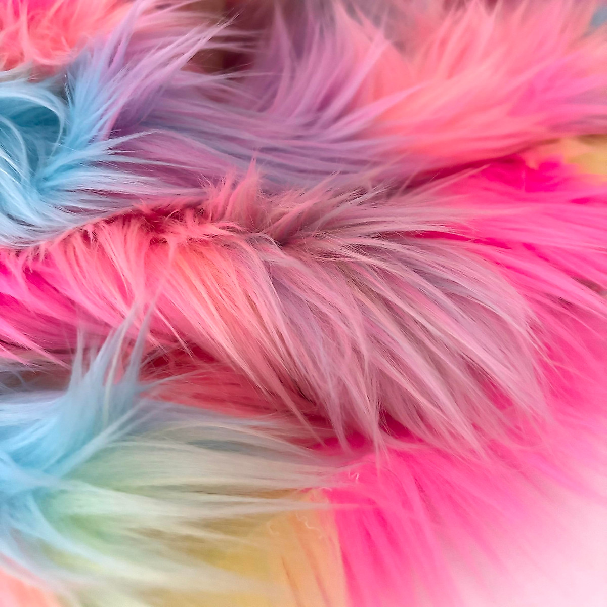 Bianna Pastel Rainbow Patch Faux Fur Fabric, American Seller, Luxury Shag Shaggy Material for Crafting, Sewing, Costumes, Fursuits, Home Decor (30x36 inches)