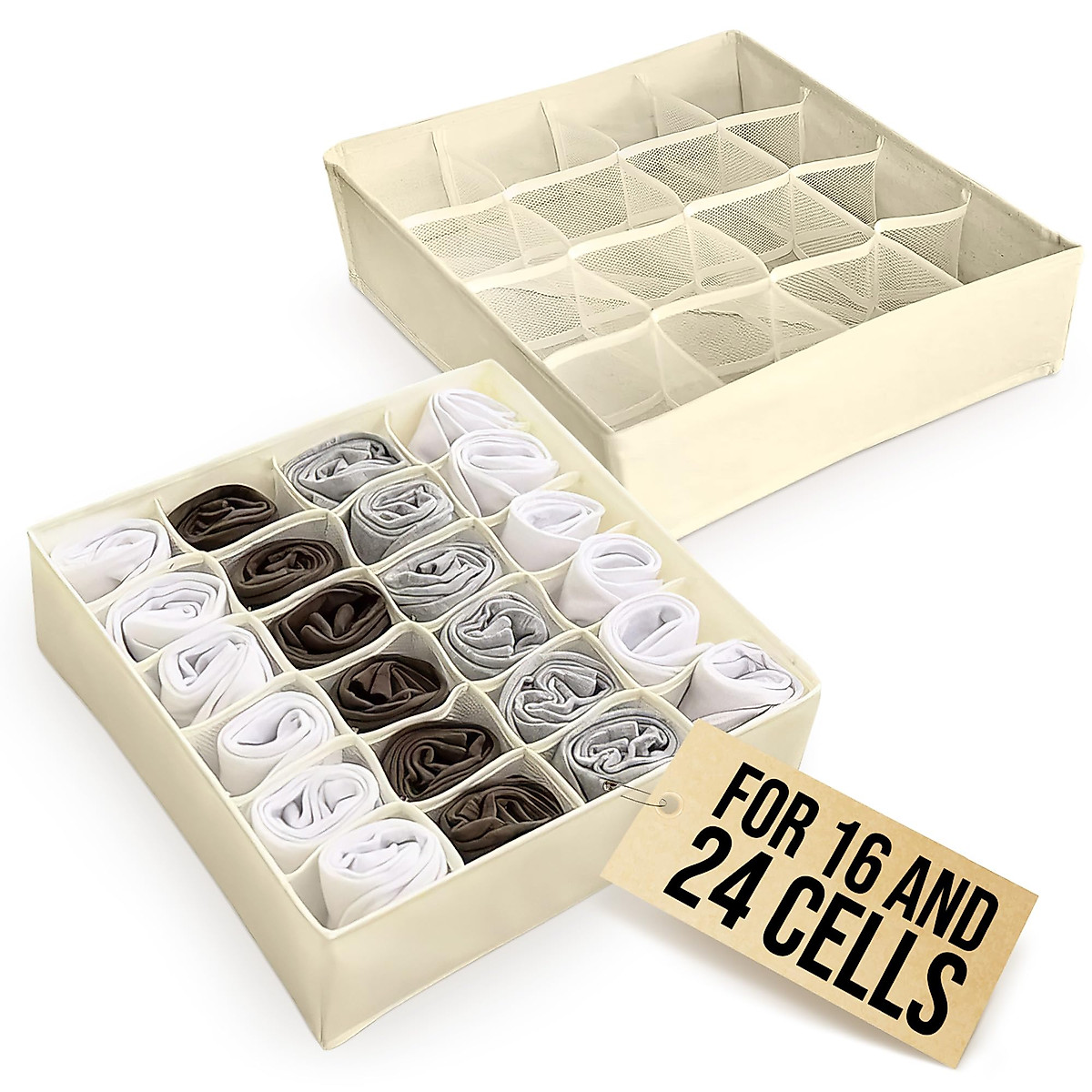 2Pcs Dresser Drawer Organizers - Underwear Drawer Organizer Sock Organizer Closet Organization and Storage Drawers Organizer - 40 Cell Sock Drawer Organizer Divider Closet Drawers Underwear Organizer