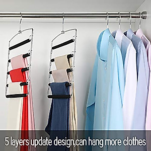 Meetu Pants Hangers 5 Layers Stainless Steel Non-Slip Foam Padded Swing Arm Space Saving Clothes Slack Hangers Closet Storage Organizer for Pants Jeans Trousers Skirts Scarf Ties Towels (2 Pack)