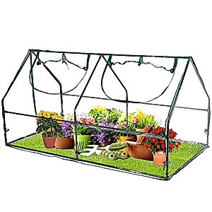 Portable Mini Greenhouse for Outdoors , 6.0' x 3.0' x 3.0' Small Greenhouse for Indoor Outdoor, Mini Clear Green house with PE Cover and Roll-Up Zipper Door for Winter Seedling, Flowers, Plant Growing