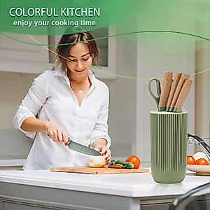 Knife Set, 6 Pieces Professional Kitchen Knife Set with Universal Knife Block, Super Sharp Knife Set with Ergonomic Handle Non-stick Stainless Steel Knife Block Set (Green)