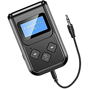 Bluetooth Transmitter with LCD Screen, 2-in-1 Bluetooth Audio Transmitter and Receiver Adapter with Built-in Battery, Wireless Audio Receiver with Mic for Handsfree, aptx Low Latency