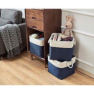 DECOMOMO Cube Storage Organizer Bins | Box Storage Cube Basket with Handles Fabric Cloth Bins for Organizing Shelf Nursery Home Closet (Navy Blue & White, 13 x 13 x 13 inch - 3 Pack)