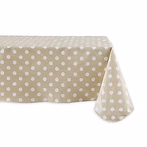 DII Vinyl Tabletop Collection Flannel Backed Polka Dot Tablecloth, Rectangle, 60x102, Natural