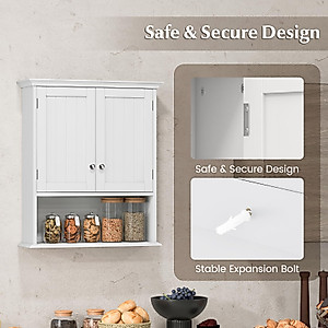 Giantex Wall Mounted Medicine Cabinets - Above Toilet Bathroom Cabinet with Adjustable Shelf, Open Shelf, Over The Toilet Space Saver Storage Cabinet for Laundry Room, Kitchen, Cupboard (White)