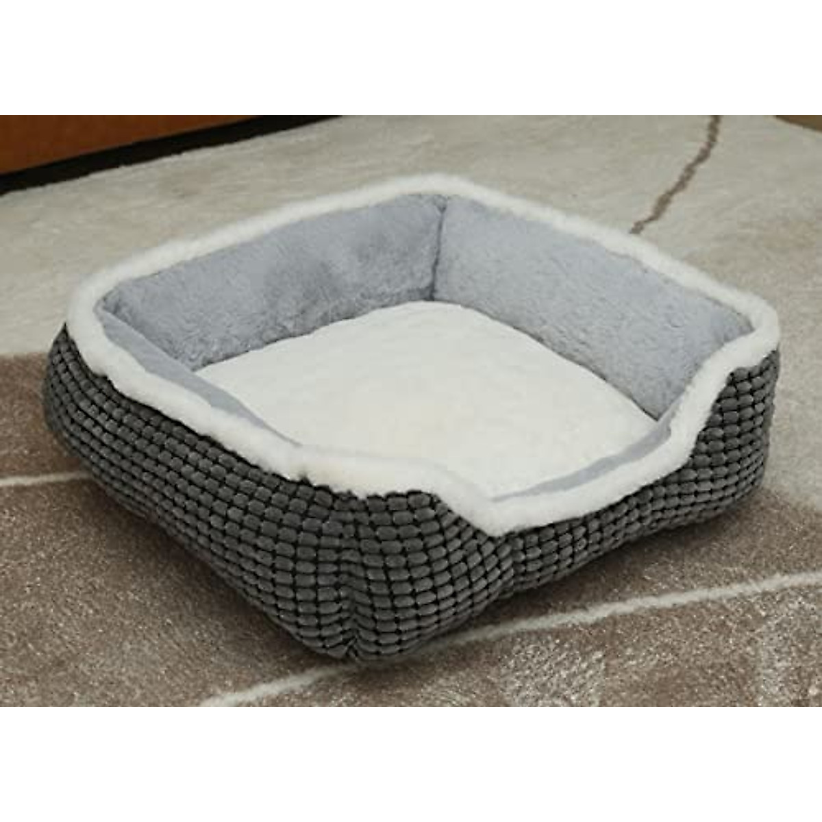 Dog Bed for Small Dogs,Cute Cat Bed for Indoor Cats,Washabel Super Soft Durable Kitten Bed and Puppy Bed, Anti-Slip & Water-Resistant Bottom,Luxury Square Grey Small aninal Bed
