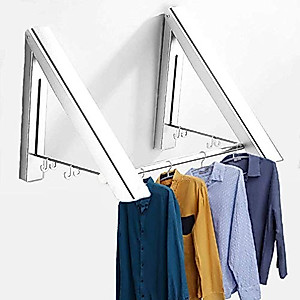 TYXTYX Wall Mounted Clothes Hanger, Folding Wall Coat Racks, Aluminum Home Storage Organiser Space Savers, for Bathroom Balcony Indoor Outdoor,Silver,2PACK +120cm Pole