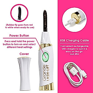 Grande Cosmetics LASH-LIFT Heated Lash Curler, Rechargeable and Travel Friendly, 2 Heat Settings, White
