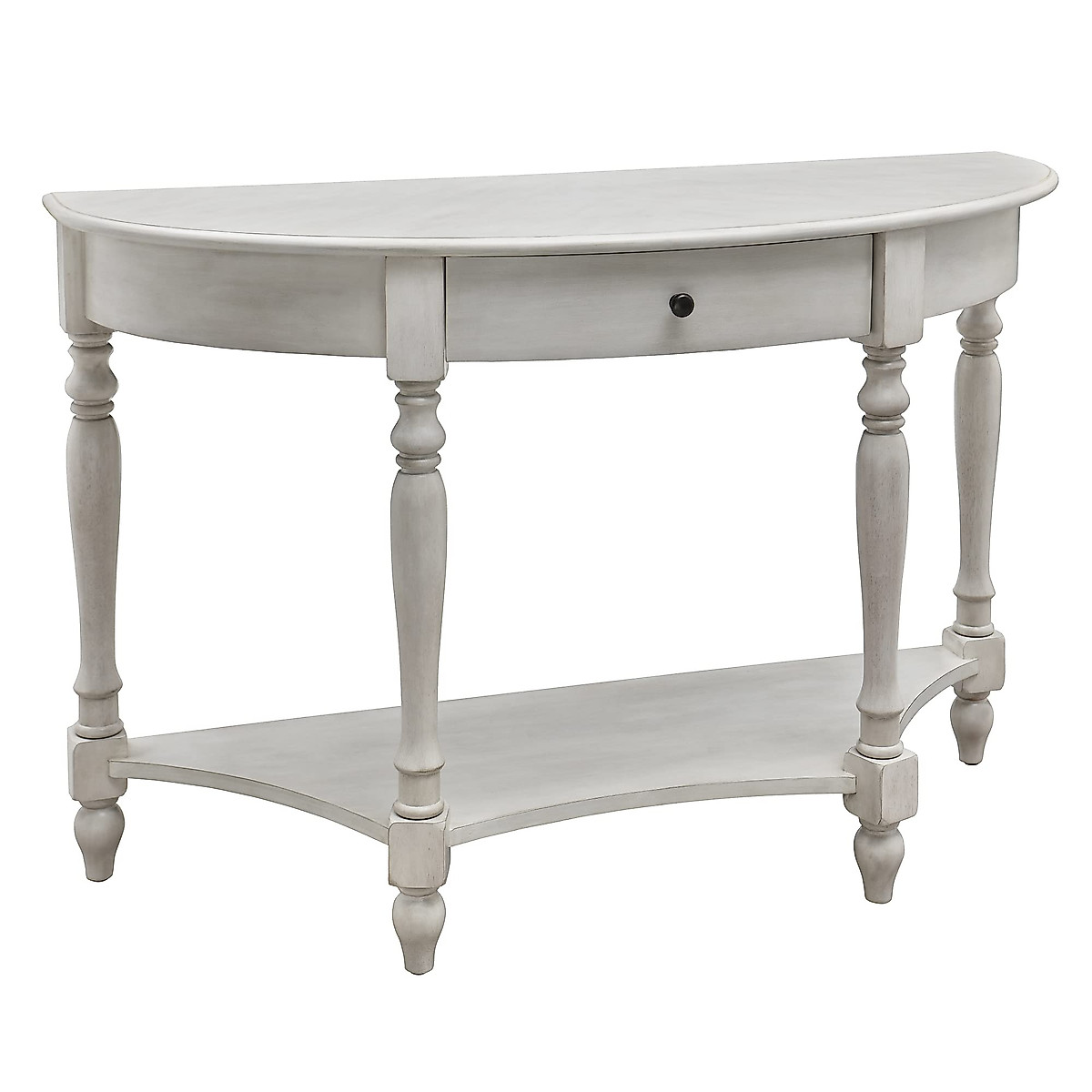 MODERION Solid Wood Console Table with Drawer, Semi-Circle Entryway Table with Storage Shelf, Half-moon Traditional Elegant Vintage Sofa Table for Living Room, Small Space, Antique White SFZ12233RW
