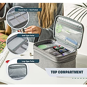 Double-Layer Sewing Box with Handle - Water-Resistant Sewing Organizer Stores Your Sewing Supplies in 1 Convenient Case with Multiple Pockets, Gray