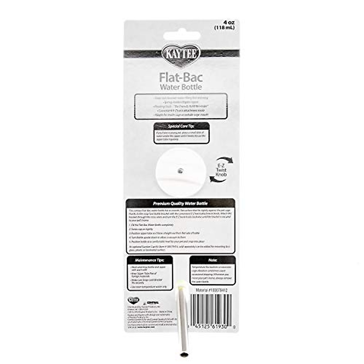 Kaytee Flat-Bac Water Bottle Clear 4 oz