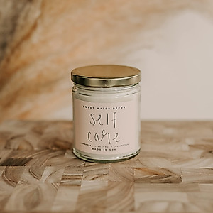 Sweet Water Decor Self Care Soy Candle - Patchouli Eucalyptus & Lavender Candles for Home - 100% Cotton Wick & Spa Scented Soy Wax Candles with 40 Hour Burn Time - 9oz Clear Jar - Made in the USA