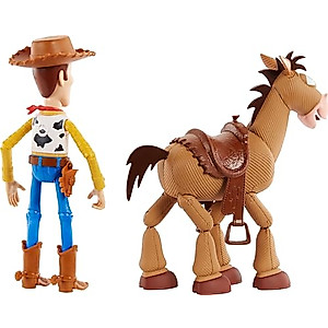 Mattel Disney Pixar Toy Story 4 Movie Set of 2 Action Figures, Collectible Pack Includes with Woody with Removable Hat & Rideable Bullseye