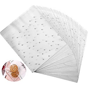 Lifelum Cookie Bags 200 Pcs 4″ x 4 ″Self Adhesive Cookie Bags Cellophane Treat Bags Self Sealing Clear Plastic Bags White Polka Dot Party Favor Bag for Party Gift Giving Bakery Candy Cookie Chocolate