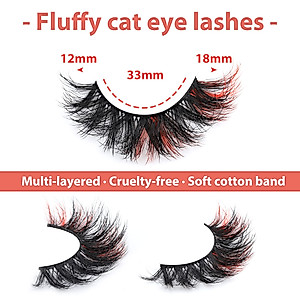 Red False Eyelashes with Color Cat Eye Lashes Mink Dramatic Fluffy Long Fake Lashes Christmas Wispy Strip Curly Lashes Pack 3 Pairs
