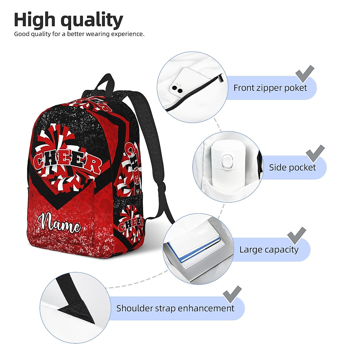 Custom Cheerleading Backpack Personalized Cheer Bags with Name Cheer Backpack for Cheerleaders Cheerleader Team Gift 1Pcs