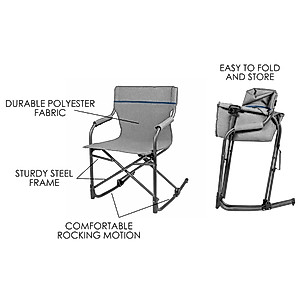 Zenithen Limited Foldable Portable Rocking Director's Chair Perfect for Sporting Events, Outdoor Activities, Camping, Patio Furniture, and Relaxing, Grey
