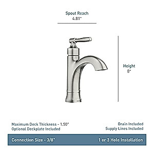 Moen Halle One-Handle Single Hole Bathroom Sink Faucet with Optional Deckplate, Spot Resist Brushed Nickel, 84970SRN
