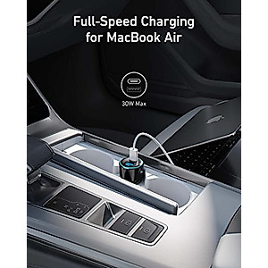 Anker USB C Car Charger, 49.5W PowerDrive Speed+ 2 Adapter with One 30W PD Port for iPhone 14 13 12 11 Pro Max mini X XS, S10/S9, MacBook Air, iPad Pro,and One 19.5W Fast Charge Port for S8 and More