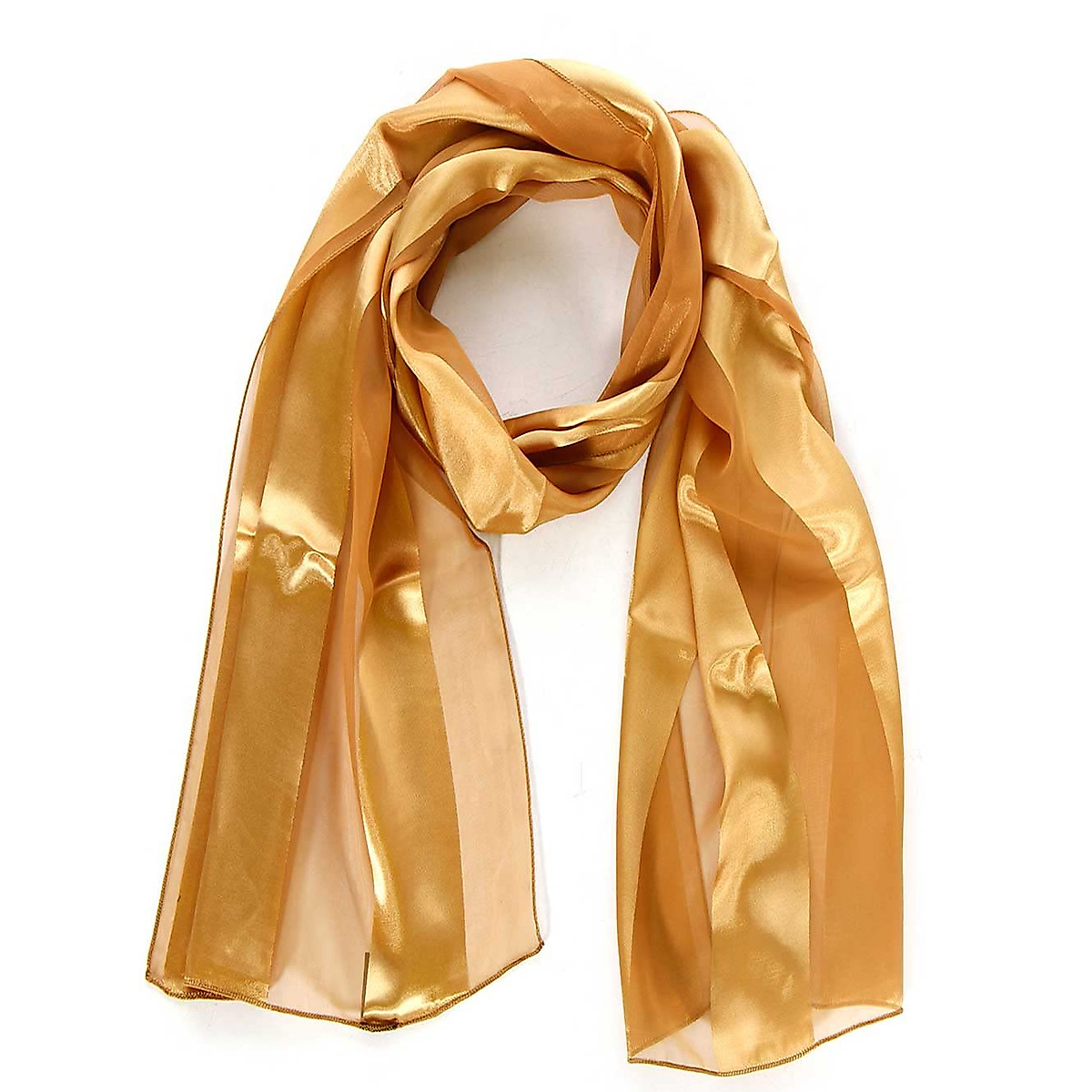 SERENITA Scarfs for women | lightweight soft silky scarves | 60" long satin chiffon stripe solid color neckerchief, Gold