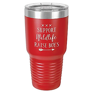 SUPPORT WILDLIFE RAISE BOYS Red 30 oz Tumbler With Straw and Slide Top Lid | Stainless Steel Travel Mug | Compare To Yeti Rambler
