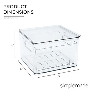 SIMPLEMADE Clear Berry Bins - Berry Keeper Container, Fruit Produce Saver Food Storage Containers with Removable Drain Colanders, Vegetable Fresh Keeper Set - Refrigerator Organizer (Square)