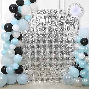 Silver Shimmer Backdrop Disco Backdrop Wedding Silver Shimmer Wall Backdrop Panels Christmas Glitter Wall Background for Bachelorette Party Bridal Shower Stage Panel(24 Packs)
