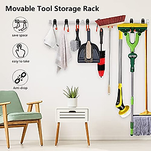 yuzziko Heavy Duty Garage Tool Storage System with 9 Hooks, Steel Organizer Wall Mounted Rack, Ultility Garden Tool Hangers 47 Inch for Broom, Mop, Rake Shovel