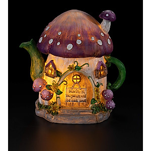 VP Home Mushroom Teapot Solar Light for Home and Outdoor Decor, Mushroom Solar Powered Flickering LED Garden Light, Solar Powered Teapot Backyard Party Decoration Light, Fairy Garden House