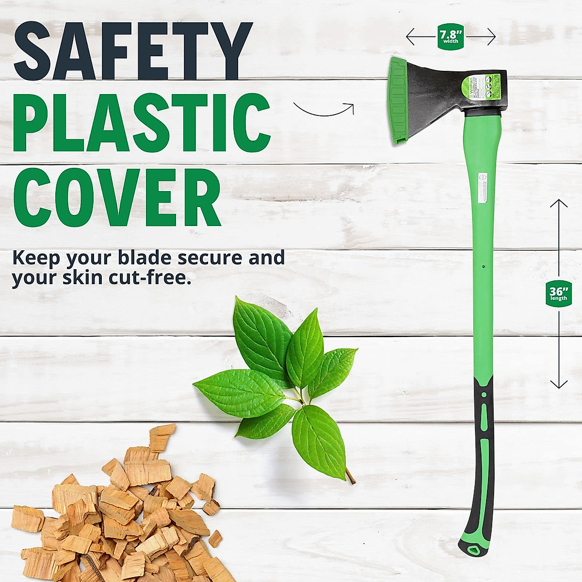 WilFiks Chopping Axe, 36” Camping Outdoor Hatchet for Wood Splitting and Kindling, Forged Carbon Steel Heat Treated Hand Maul Tool, Fiberglass Shock Reduction Handle with Anti-Slip Grip