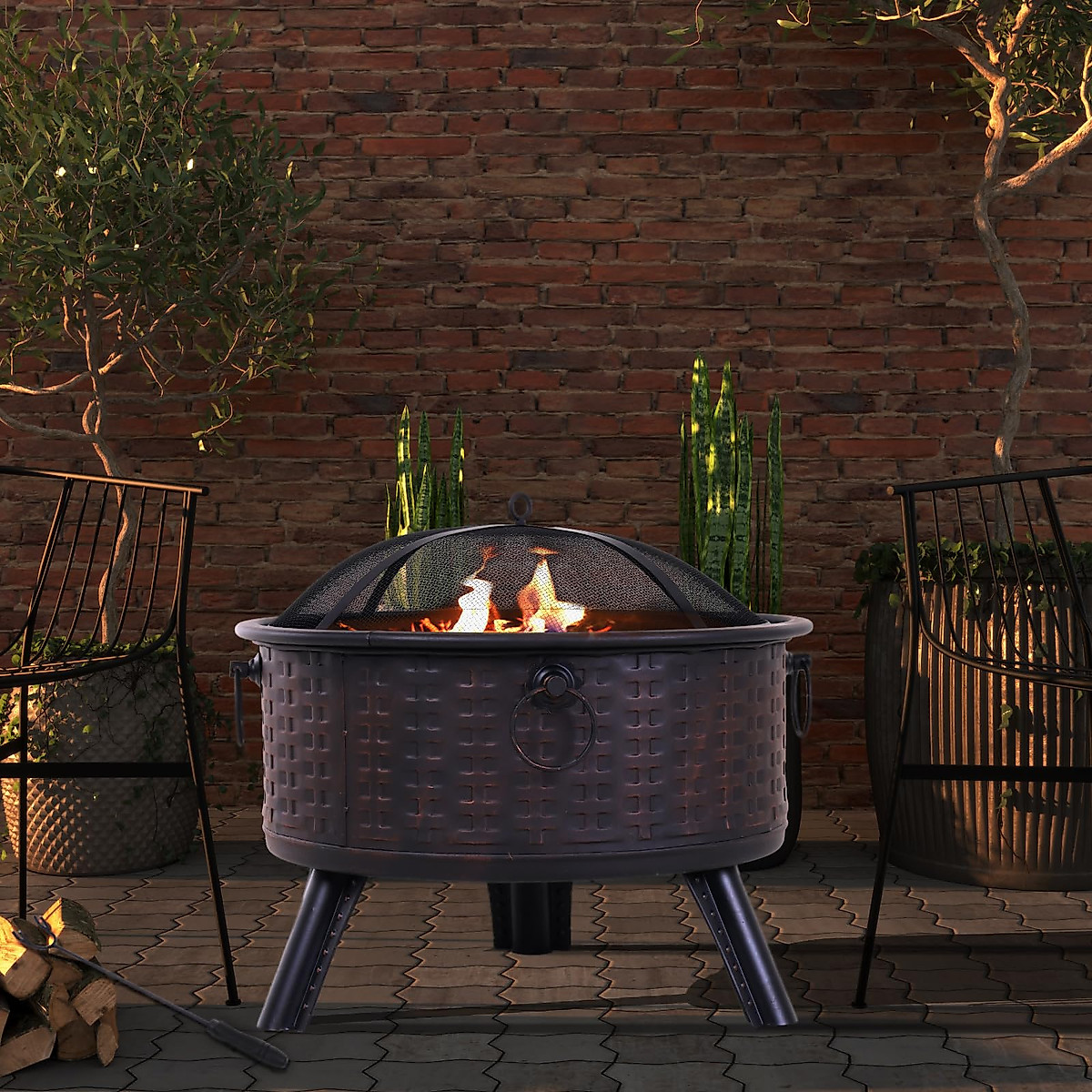 Fire Pit, Portable Firepits for Outside Patio, Outdoor Wood Burning Fire Pits 26" Small Round Steel Fireplace Clearance for Backyard Garden Bonfire Camping…