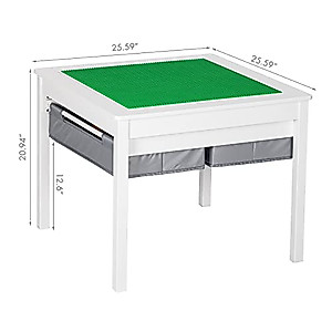 UTEX 2 in 1 Kids Construction Play Table with Storage Drawers and Built in Plate (White)